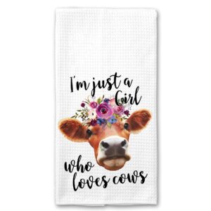 i'm just a girl who loves cows funny brown cow floral microfiber waffle kitchen towel farm gift for her