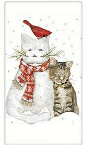 mary lake thompson snowman tabby snow cat kitchen dish towel