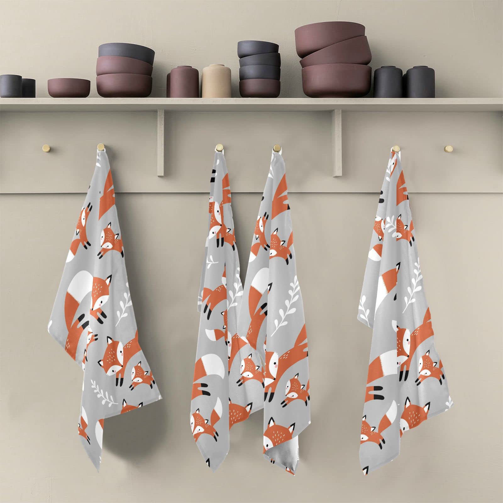 xigua Fox Kitchen Towels Set of 4, Soft Absorbent Drying Dishcloths Dish Towels with Hanging Loop for Kitchen Bathroom Bar Home Decor, 18 x 28 Inch