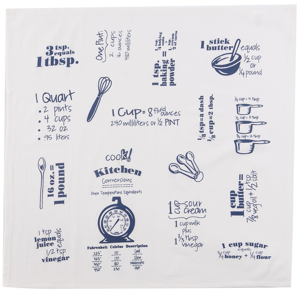 Kay Dee Designs Cook's Kitchen Conversions & Equivalents Krinkle Flour Sack Towel, Cobalt