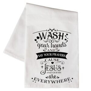 wash your hands because jesus and germs are everywhere - funny bathroom towel, flour sack towel, tea towel, decorative towel, novelty gift for family and friends