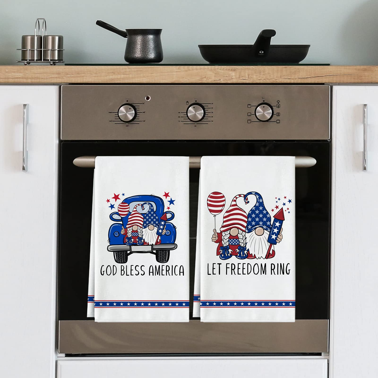 AnyDesign Patriotic Kitchen Towel 4th of July Gnome Truck Dish Cloth 18 x 28 Inch God Bless America Decorative Hand Drying Tea Towel for Independence Day Memorial Day Cooking Baking, 2Pcs