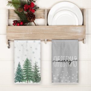 Artoid Mode Mistletoe Snowflake Tree Merry Christmas Kitchen Towels Dish Towels, 18x26 Inch Seasonal Hello Winter Decoration Hand Towels Set of 4