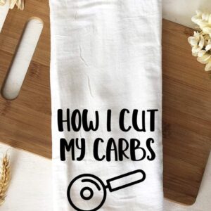 Handmade Funny Kitchen Towel - Funny Kitchen Puns Hand Towel for Pizza Lovers How I Cut My Carbs - 28x28 Inch Perfect for Chef Housewarming Christmas Mother's Day Birthday Gift (How I Cut My Carbs)