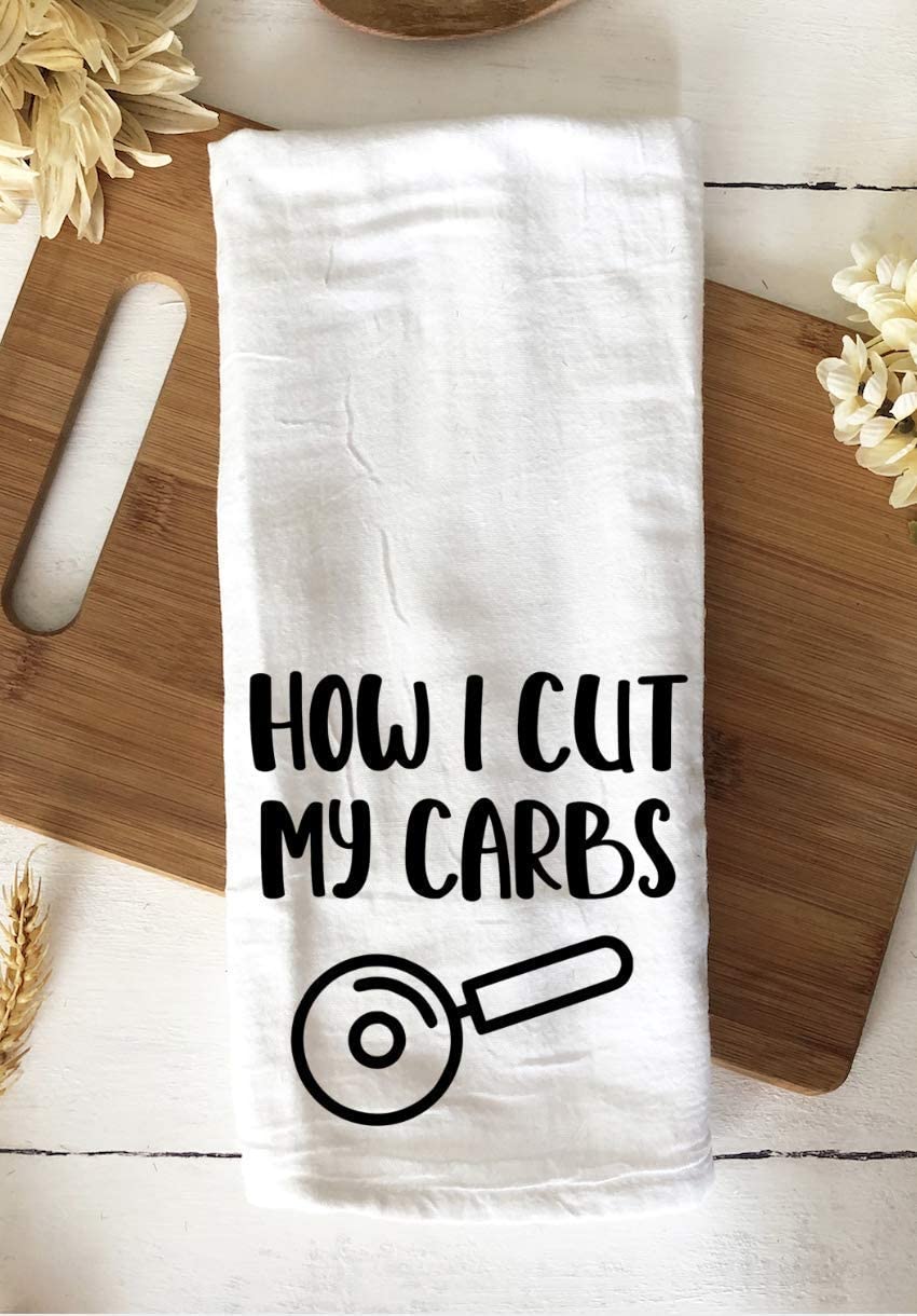 Handmade Funny Kitchen Towel - Funny Kitchen Puns Hand Towel for Pizza Lovers How I Cut My Carbs - 28x28 Inch Perfect for Chef Housewarming Christmas Mother's Day Birthday Gift (How I Cut My Carbs)