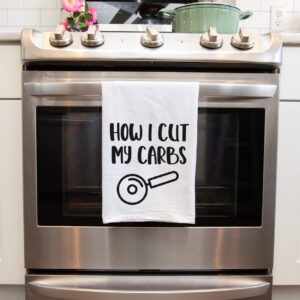 Handmade Funny Kitchen Towel - Funny Kitchen Puns Hand Towel for Pizza Lovers How I Cut My Carbs - 28x28 Inch Perfect for Chef Housewarming Christmas Mother's Day Birthday Gift (How I Cut My Carbs)