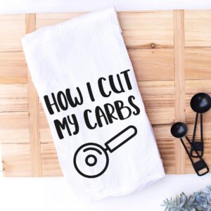 Handmade Funny Kitchen Towel - Funny Kitchen Puns Hand Towel for Pizza Lovers How I Cut My Carbs - 28x28 Inch Perfect for Chef Housewarming Christmas Mother's Day Birthday Gift (How I Cut My Carbs)