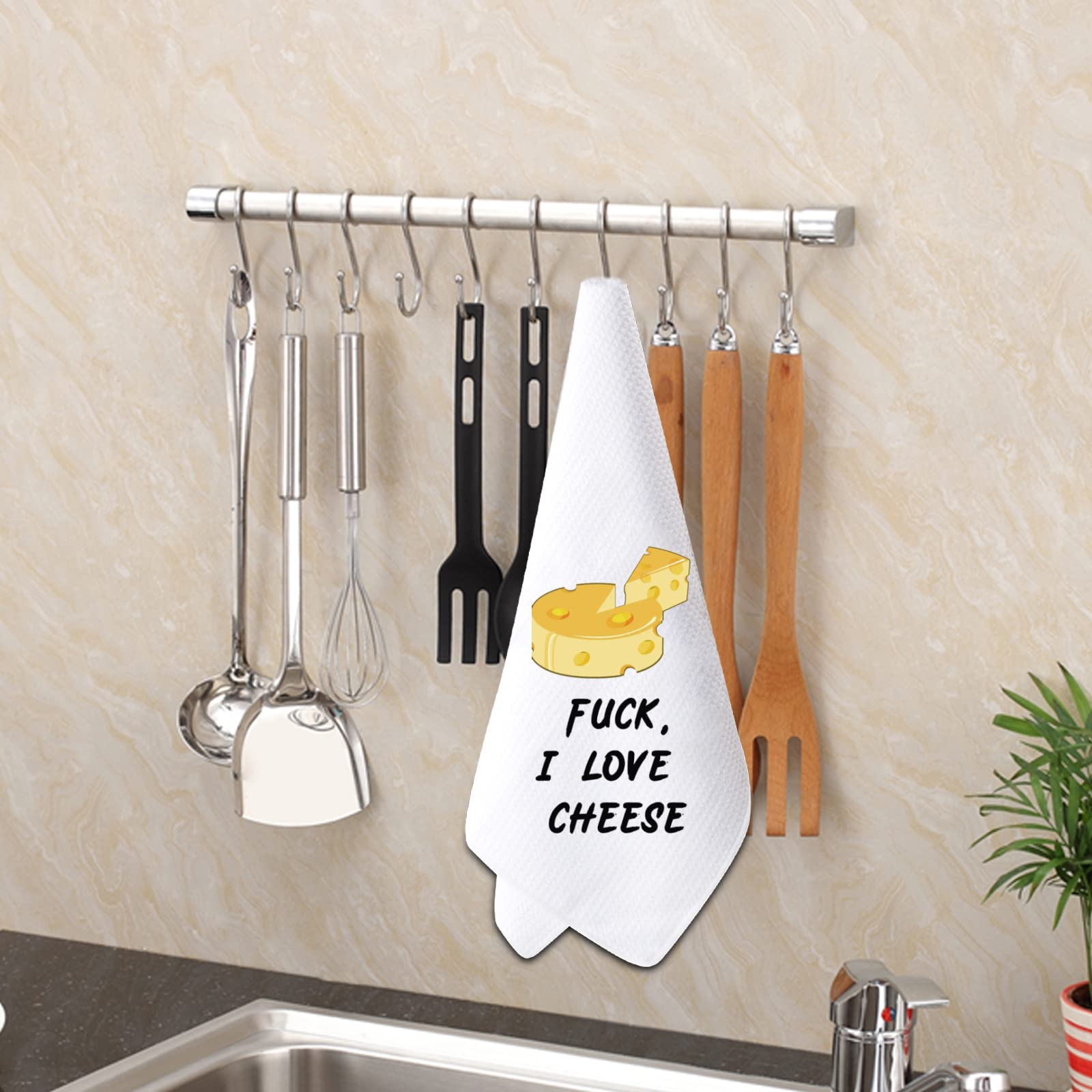 PXTIDY Funny Cheese Kitchen Towel Fuck I Love Cheese Flour Sack Towel Kitchen Dish Towel Sweet Housewarming Gift Cheese Lover Gift