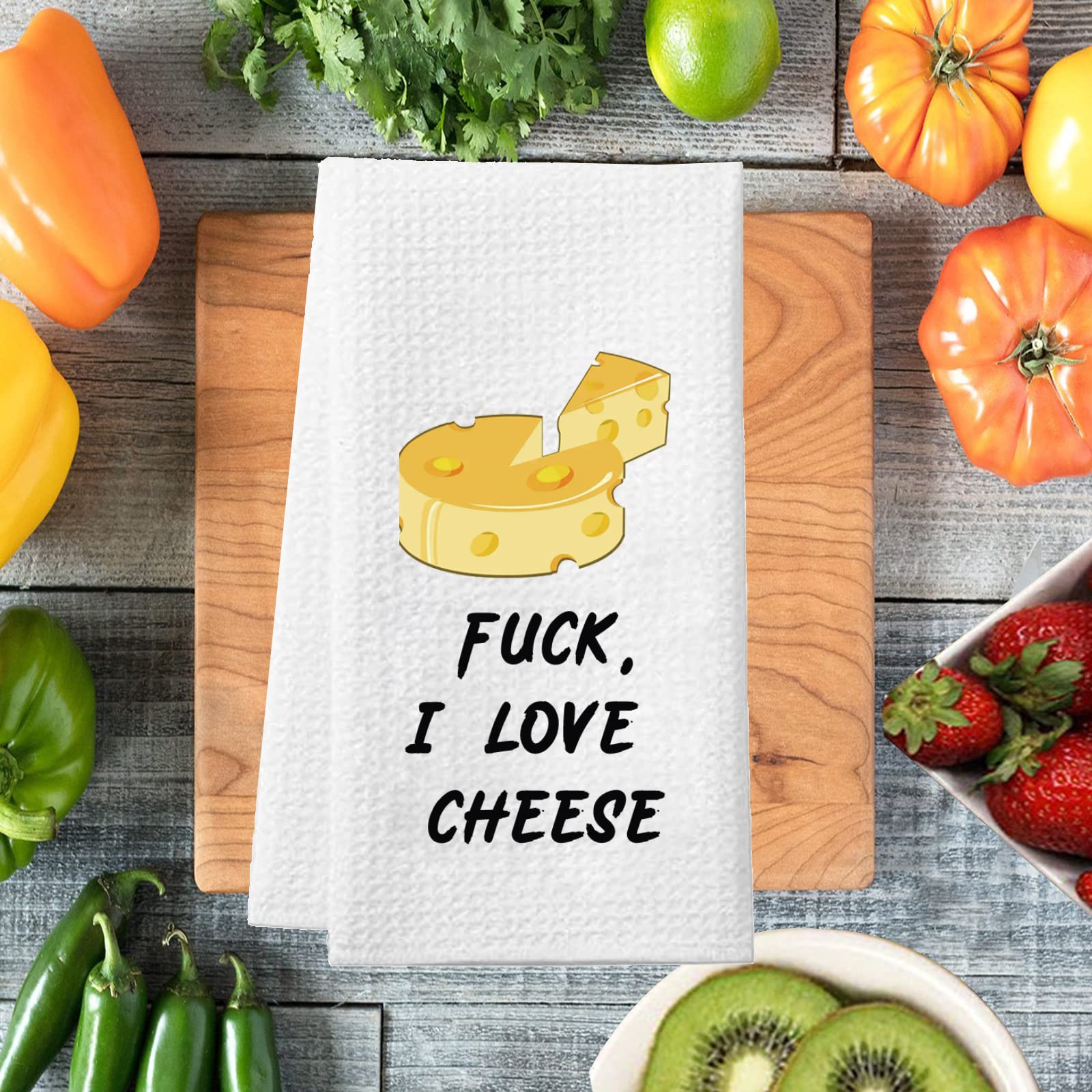 PXTIDY Funny Cheese Kitchen Towel Fuck I Love Cheese Flour Sack Towel Kitchen Dish Towel Sweet Housewarming Gift Cheese Lover Gift