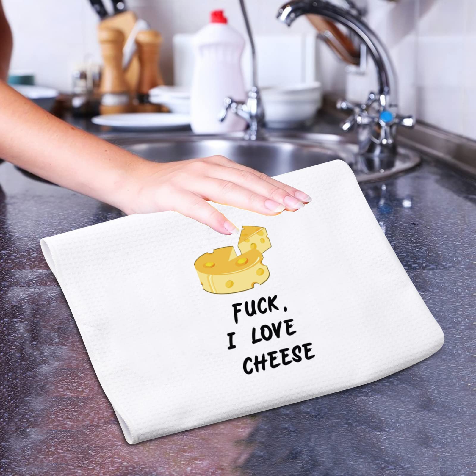 PXTIDY Funny Cheese Kitchen Towel Fuck I Love Cheese Flour Sack Towel Kitchen Dish Towel Sweet Housewarming Gift Cheese Lover Gift