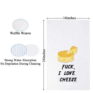 PXTIDY Funny Cheese Kitchen Towel Fuck I Love Cheese Flour Sack Towel Kitchen Dish Towel Sweet Housewarming Gift Cheese Lover Gift