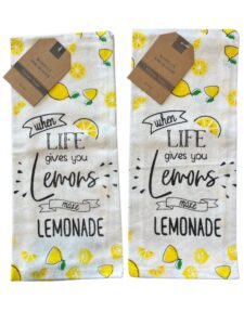 lunch money set of 2 lemons themed kitchen towels hand towels spring towels summer towels - when life gives you lemons make lemonade towels