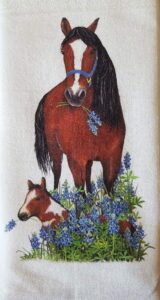 mary lake thompson bluebonnet horses 100% cotton flour sack dish tea towel 30" x 30"