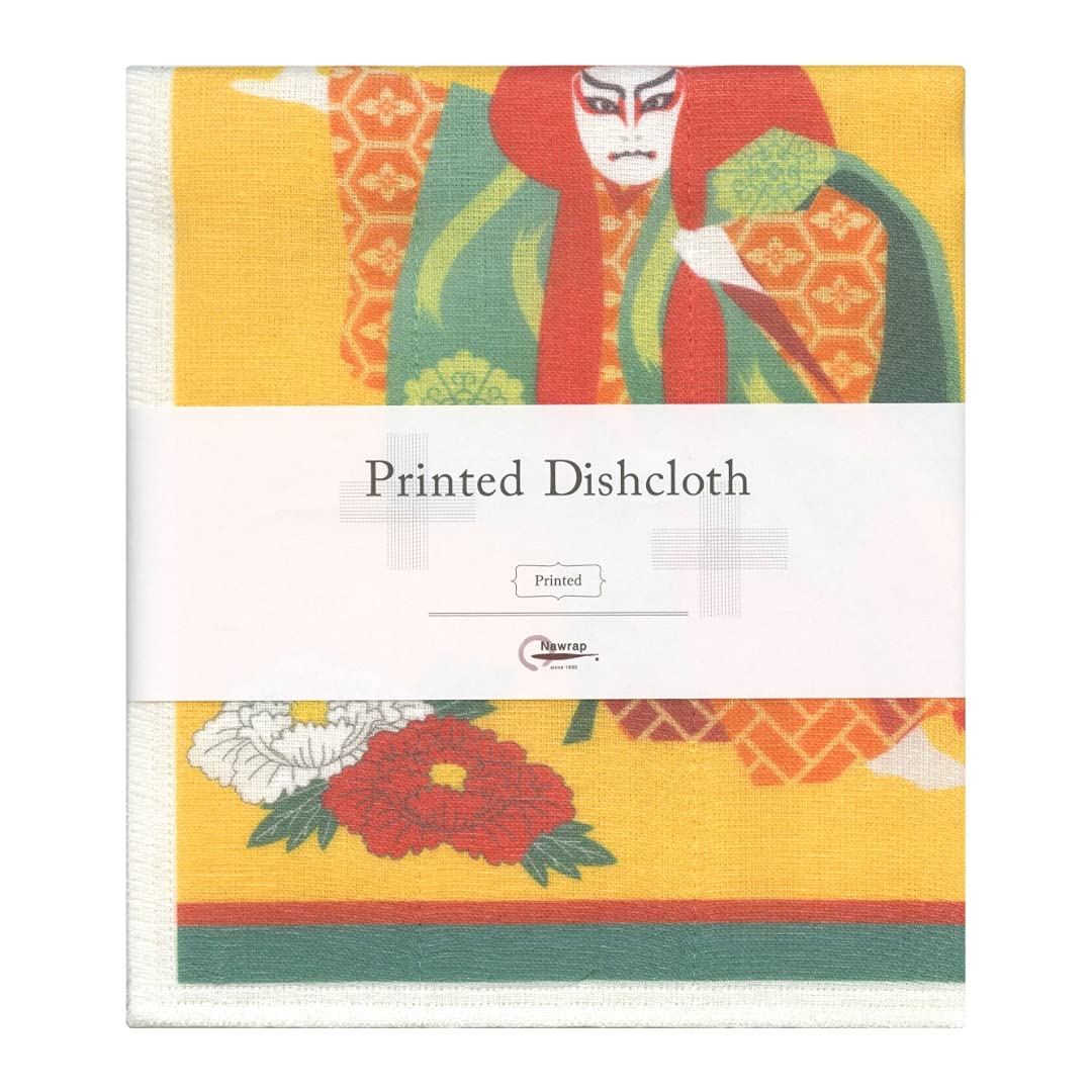 Nawrap Printed Dishcloth, Made in Japan, Durable and Absorbent, Traditional Kabuki Print