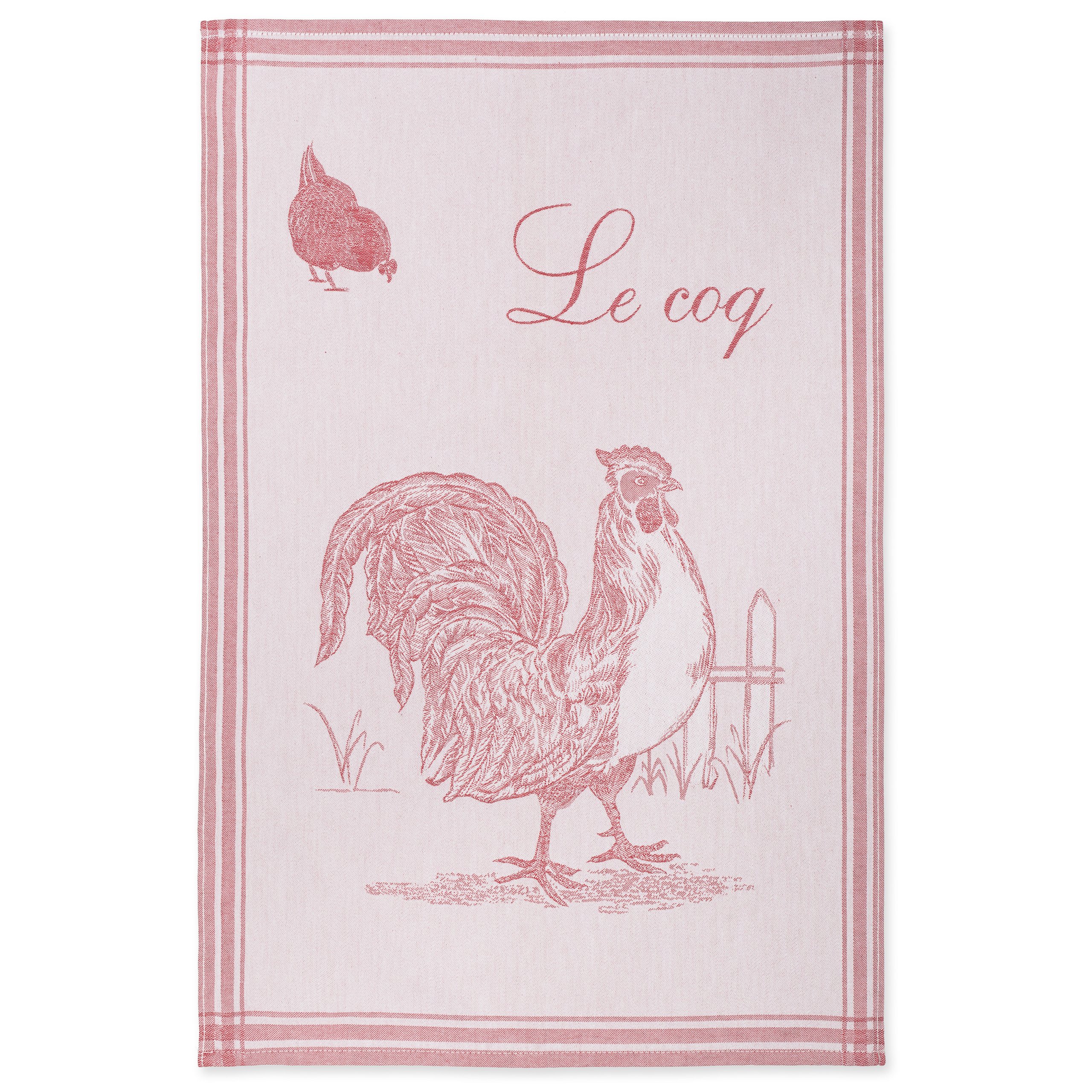 Coucke French Jacquard Cotton Kitchen Dish Towel Farm Animal Collection, Le Coq (Rooster) PJ, 20-Inches by 30-Inches, Red