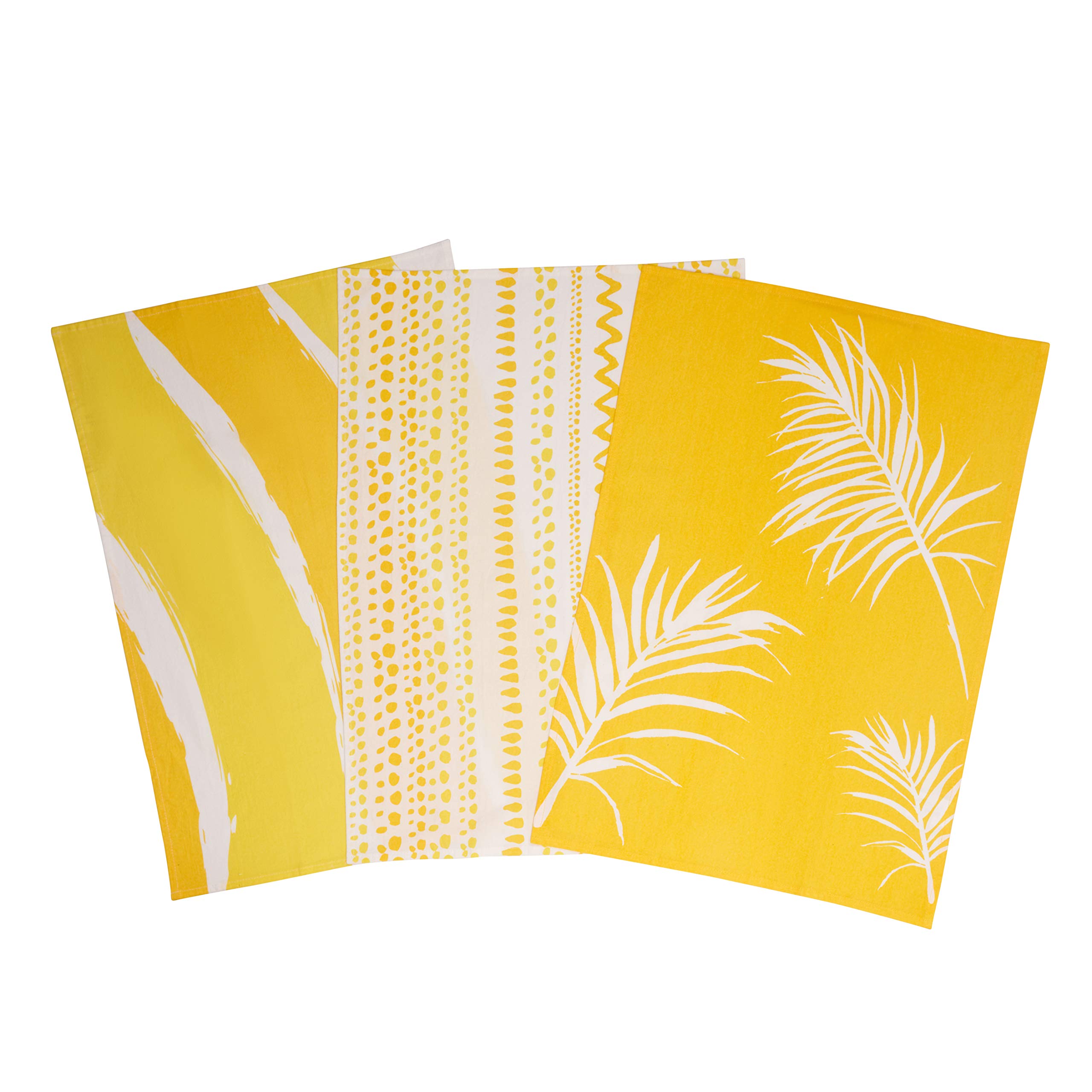 Liberté + ME 100% Cotton Tea Towels (Set of 3) Large 26 x18 in with Hanging Loop. Decorative, Tropical-Themed, Yellow Kitchen Towels!