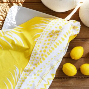 Liberté + ME 100% Cotton Tea Towels (Set of 3) Large 26 x18 in with Hanging Loop. Decorative, Tropical-Themed, Yellow Kitchen Towels!