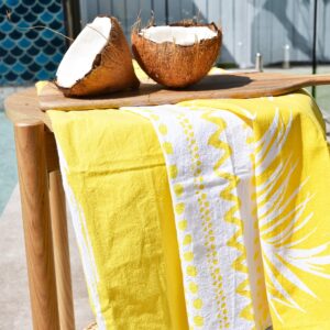 Liberté + ME 100% Cotton Tea Towels (Set of 3) Large 26 x18 in with Hanging Loop. Decorative, Tropical-Themed, Yellow Kitchen Towels!