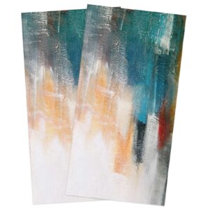 leokoti turquoise orange white kitchen towels, absorbent dish cloths hand towels for bathroom, modern oil painting abstract art aesthetics decorative dish towels tea towels bar towels 18"x28", 2 pack