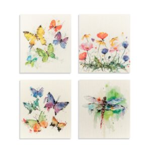 demdaco watercolor butterfly and floral 6 x 7 cotton blend biodegradable dish cloths set of 4