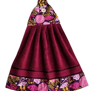 Kitchen Hanging Towel Burgundy Floral Wine Oven Towel