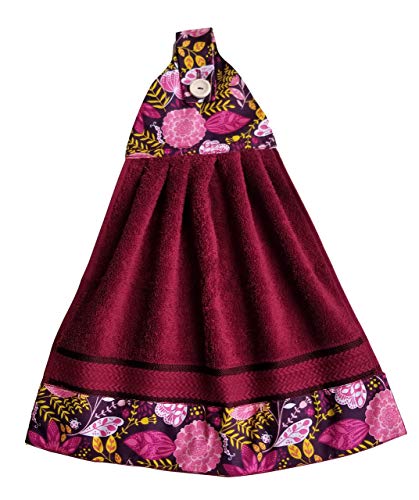 Kitchen Hanging Towel Burgundy Floral Wine Oven Towel