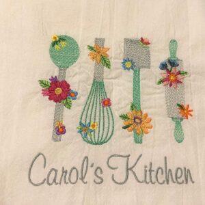 Personalized embroidered tea towel, spring kitchen utensils, flour sack dish towel, bridal shower or wedding gift under 20