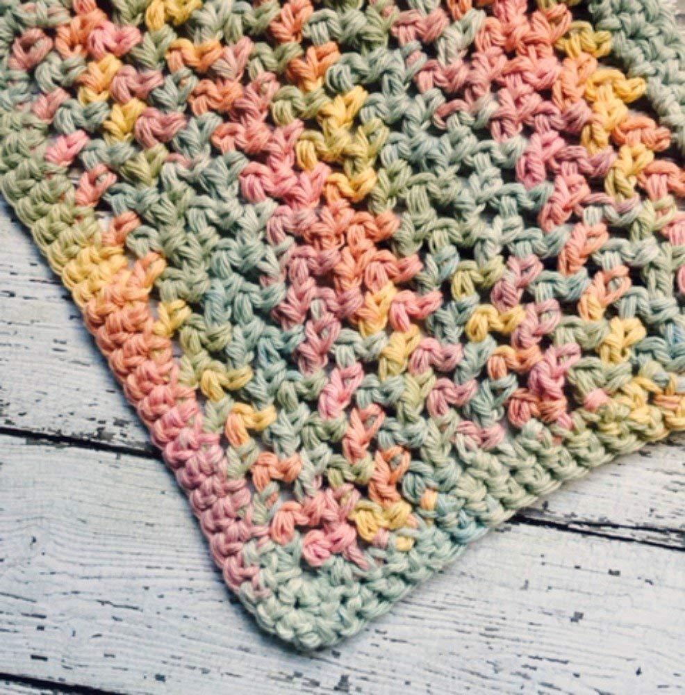 Kitchen Dish Cloths Green Pink Yellow Pastel Cotton Washcloths Set of 3 Handmade Crochet