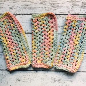 Kitchen Dish Cloths Green Pink Yellow Pastel Cotton Washcloths Set of 3 Handmade Crochet