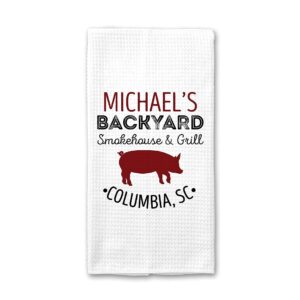 Personalized Backyard Smokehouse & Grill Towel | Custom Waffle Weave Dish Towel | Personalized Kitchen Towel | Men Grilling Gift | Personalized Dish Towel | Barbecue Gift | Mens Kitchen Gift