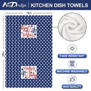 AnyDesign Patriotic Kitchen Dish Towel 4th of July Stars Stripes Dishcloth American Flag Truck Gnome Decorative Hand Drying Tea Towel for Independence Day Memorial Day Cooking Baking, 4Pcs, 18 x 28