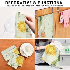 Jihqo Yellow Dandelion Dish Towels for Kitchen Soft Tea Towel Set of 4 Absorbent Dishcloths Hand Towels for Drying Dish Cloths 28" x 18"