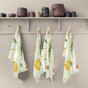 Jihqo Yellow Dandelion Dish Towels for Kitchen Soft Tea Towel Set of 4 Absorbent Dishcloths Hand Towels for Drying Dish Cloths 28" x 18"