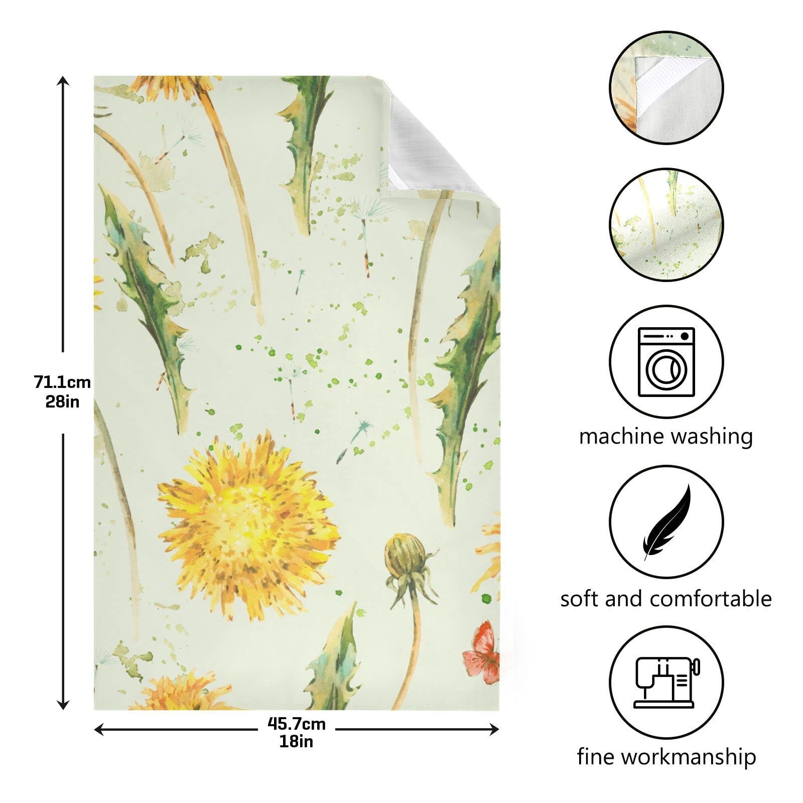 Jihqo Yellow Dandelion Dish Towels for Kitchen Soft Tea Towel Set of 4 Absorbent Dishcloths Hand Towels for Drying Dish Cloths 28" x 18"