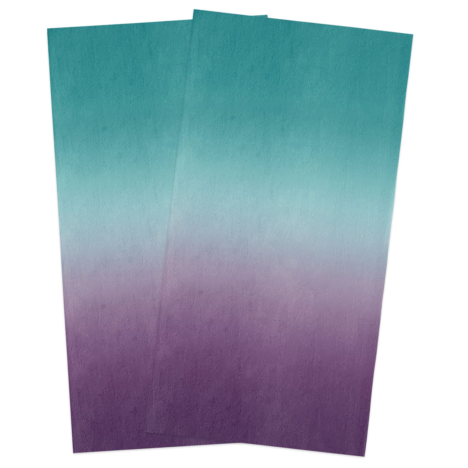 Kitchen Dish Towels 2 Pack-Super Absorbent Soft Microfiber,Ombre Gradient Turquoise Teal to Purple Cleaning Dishcloth Hand Towels Tea Towels for Kitchen Bathroom Bar