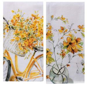 dhe 2 piece sweet spring yellow white bike and forsythia kitchen dual purpose towel bundle