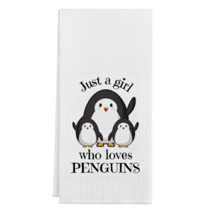 just a girl who loves penguins cute penguin kitchen towels，cotton modern 24 x 16 inches dish towels dishcloths, dish cloth flour sack hand towel for farmhouse kitchen decor,penguin lovers girls gifts