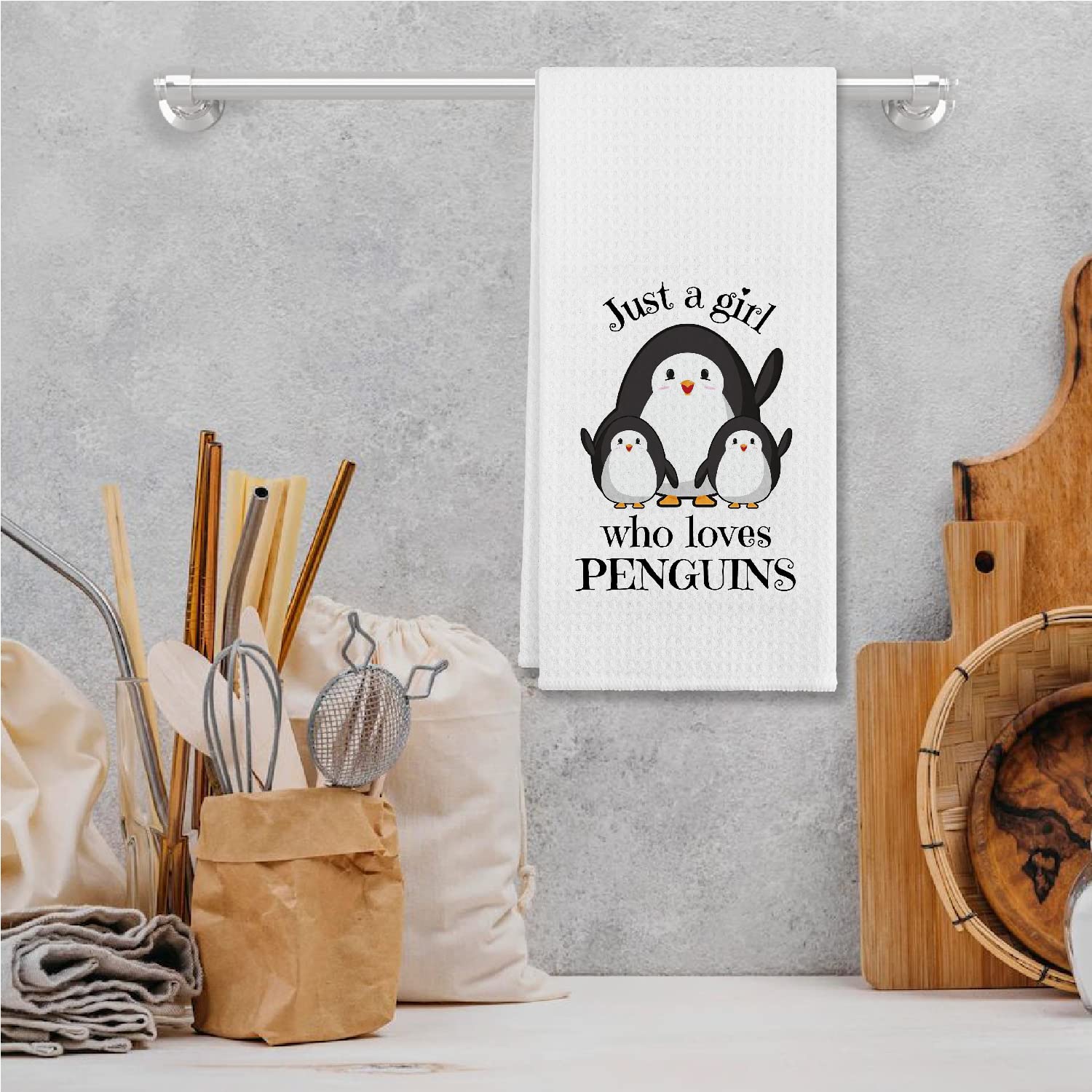 Just A Girl Who Loves Penguins Cute Penguin Kitchen Towels，Cotton Modern 24 X 16 Inches Dish Towels Dishcloths, Dish Cloth Flour Sack Hand Towel for Farmhouse Kitchen Decor,Penguin Lovers Girls Gifts