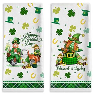 st patricks hand towels bathroom, happy st. patrick's day leprechaun shamrocks kitchen towels 18”x28”, gnomes green hat irish truck dish tea towel housewarming gifts decorations for home sets of 2