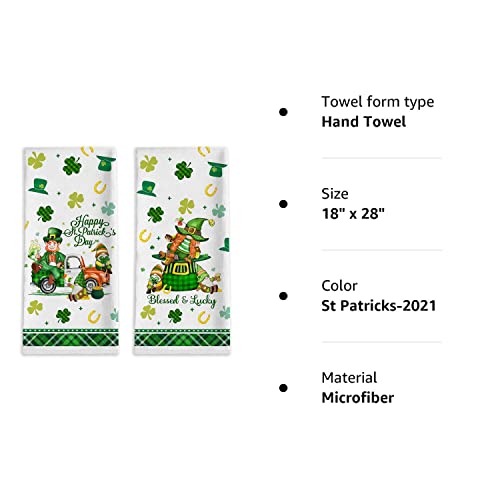 St Patricks Hand Towels Bathroom, Happy St. Patrick's Day Leprechaun Shamrocks Kitchen Towels 18”x28”, Gnomes Green Hat Irish Truck Dish Tea Towel Housewarming Gifts Decorations for Home Sets of 2