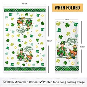 St Patricks Hand Towels Bathroom, Happy St. Patrick's Day Leprechaun Shamrocks Kitchen Towels 18”x28”, Gnomes Green Hat Irish Truck Dish Tea Towel Housewarming Gifts Decorations for Home Sets of 2