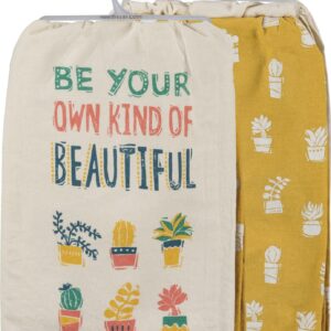 Primitives by Kathy Kitchen Dish Towel Set, Be Your Own Kind Of Beautiful, Cactus-Patterned Towels, 28" Square Dishtowels