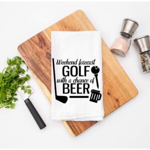 Weekend for cast Golf with a Chance of Beer - Dish Towel Kitchen Tea Towel Funny Saying Humorous Flour Sack Towels Great Housewarming Gift 28 inch by 28 inch, 100% Cotton, Multi-Purpose Towel