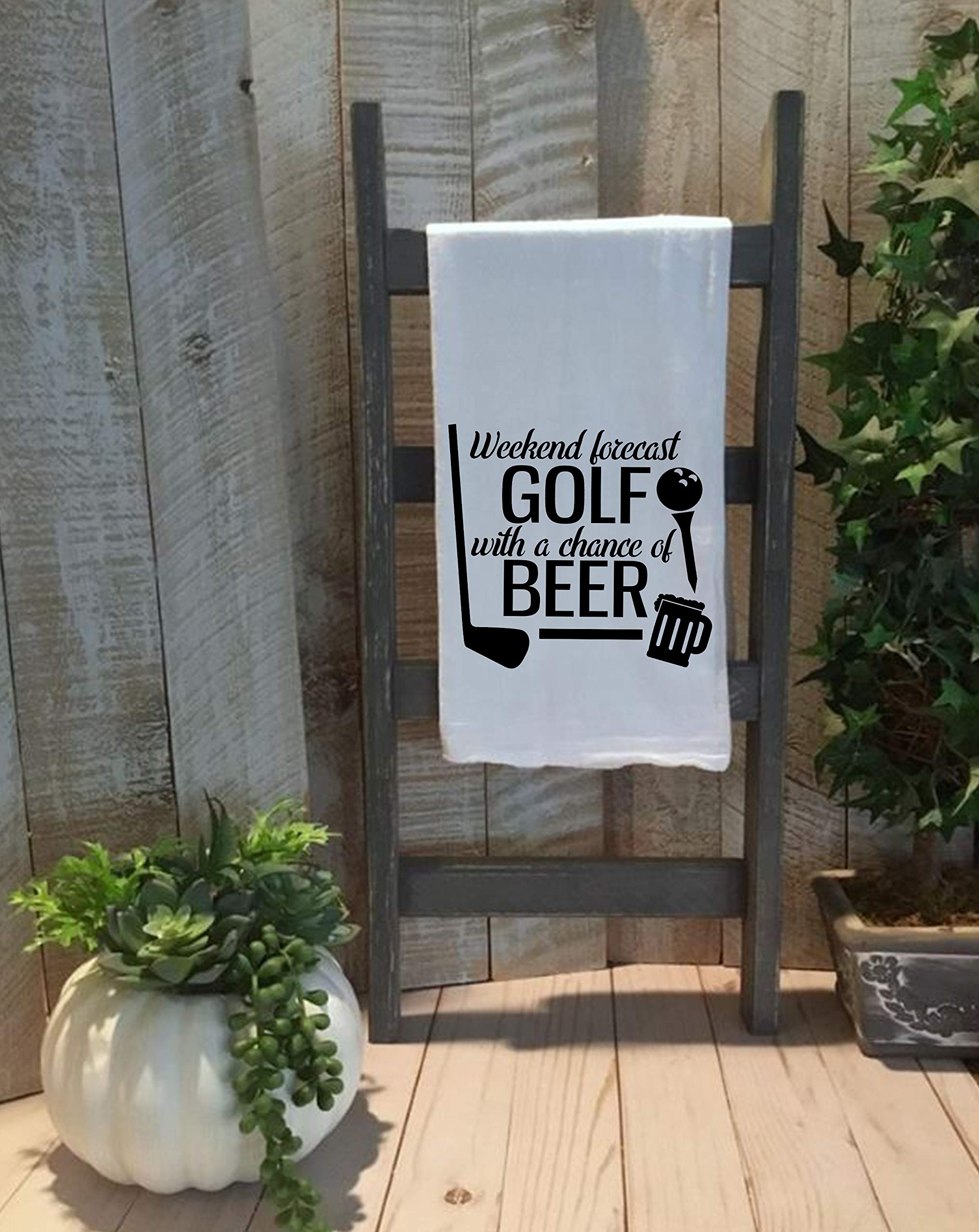 Weekend for cast Golf with a Chance of Beer - Dish Towel Kitchen Tea Towel Funny Saying Humorous Flour Sack Towels Great Housewarming Gift 28 inch by 28 inch, 100% Cotton, Multi-Purpose Towel