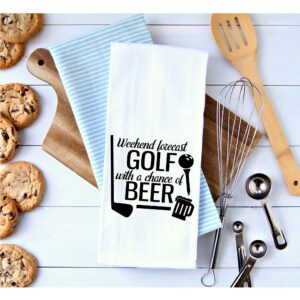 Weekend for cast Golf with a Chance of Beer - Dish Towel Kitchen Tea Towel Funny Saying Humorous Flour Sack Towels Great Housewarming Gift 28 inch by 28 inch, 100% Cotton, Multi-Purpose Towel