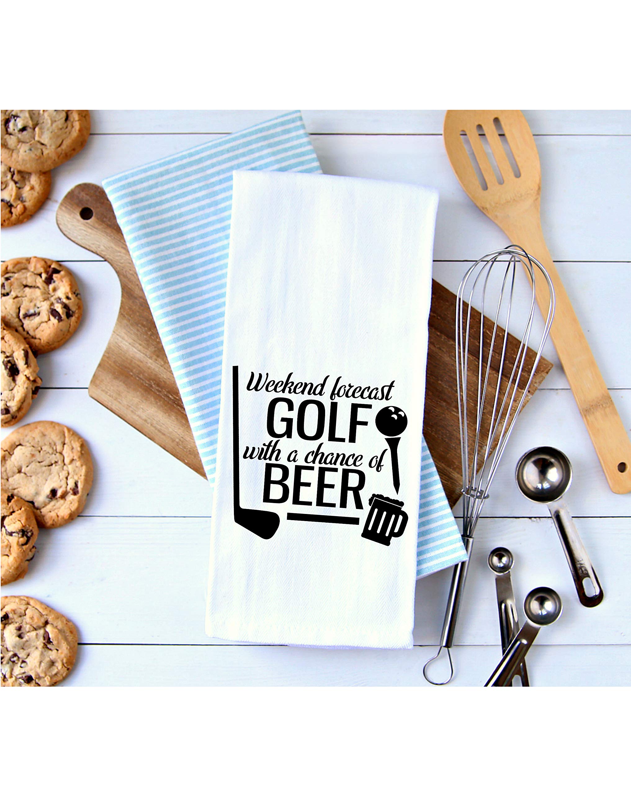 Weekend for cast Golf with a Chance of Beer - Dish Towel Kitchen Tea Towel Funny Saying Humorous Flour Sack Towels Great Housewarming Gift 28 inch by 28 inch, 100% Cotton, Multi-Purpose Towel