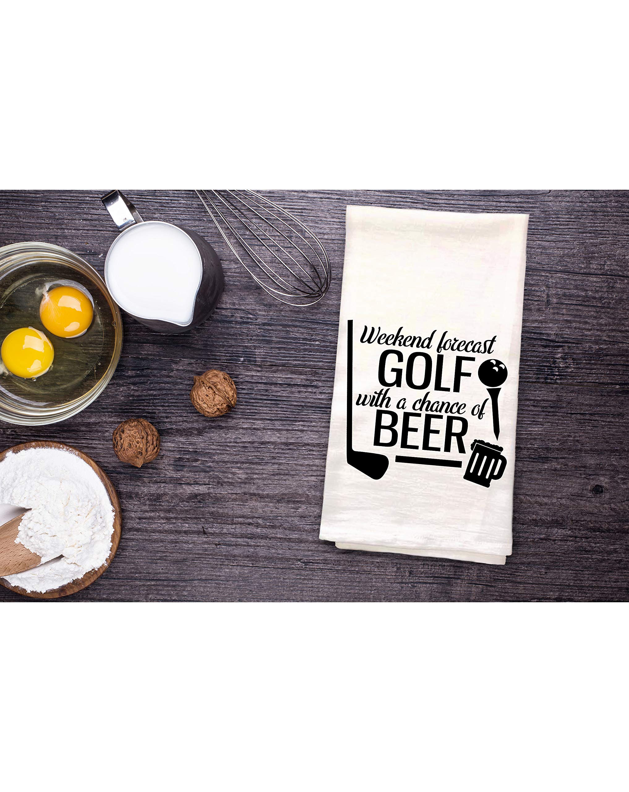 Weekend for cast Golf with a Chance of Beer - Dish Towel Kitchen Tea Towel Funny Saying Humorous Flour Sack Towels Great Housewarming Gift 28 inch by 28 inch, 100% Cotton, Multi-Purpose Towel