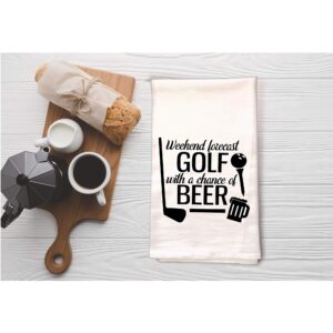 Weekend for cast Golf with a Chance of Beer - Dish Towel Kitchen Tea Towel Funny Saying Humorous Flour Sack Towels Great Housewarming Gift 28 inch by 28 inch, 100% Cotton, Multi-Purpose Towel