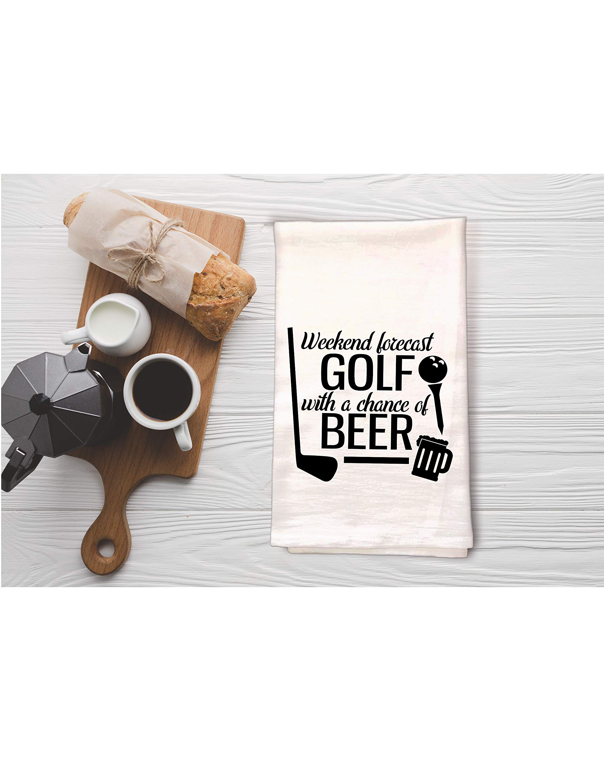 Weekend for cast Golf with a Chance of Beer - Dish Towel Kitchen Tea Towel Funny Saying Humorous Flour Sack Towels Great Housewarming Gift 28 inch by 28 inch, 100% Cotton, Multi-Purpose Towel