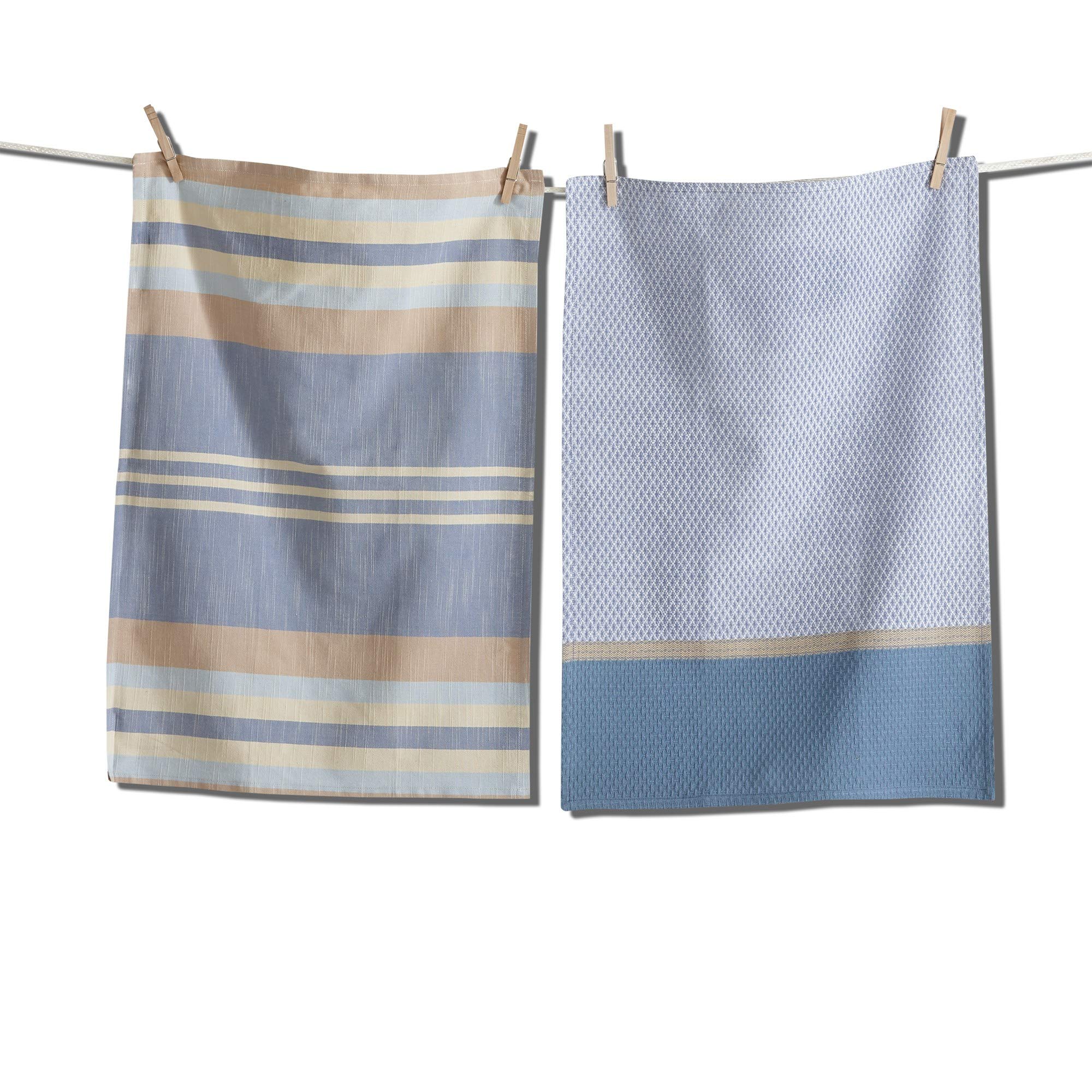 Waterside Stripe Flour Sack Dishtowel Set of 2 Blue Dish Cloth for Drying Dishes and Cooking Blue